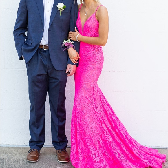 Terry Costa | Dresses | Pink Lace Backless Prom Dress | Poshmark
